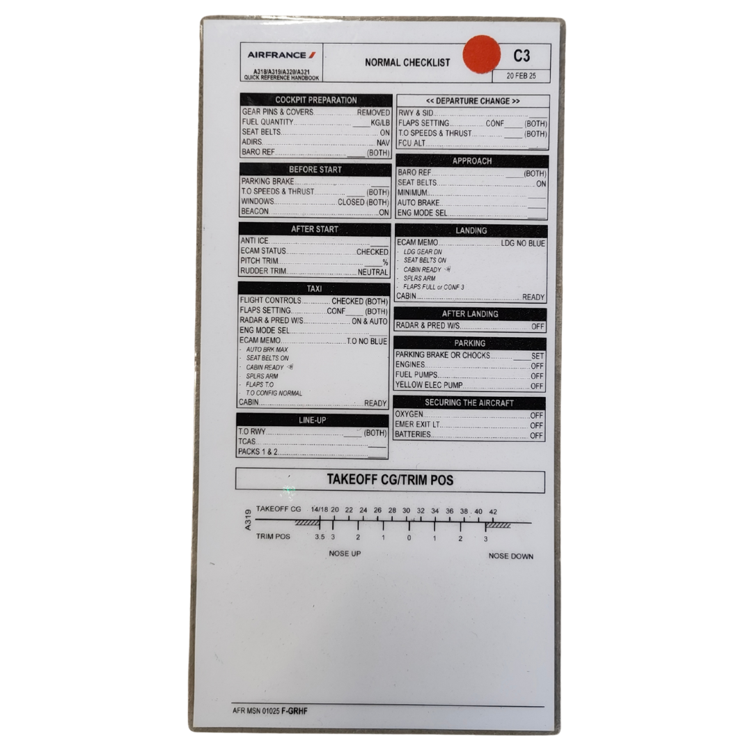 A319/A320/A321 Normal Checklist Sheet - Plane Reclaimers